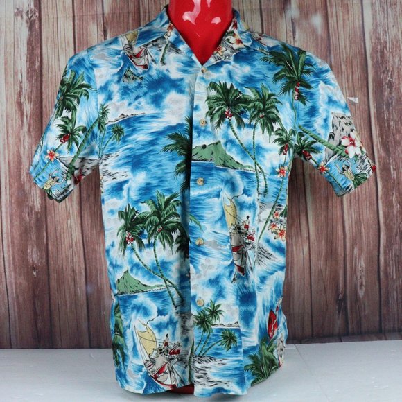 RJC | Shirts | Vtg Rjc Hula Dancer Hawaiian Shirt Volcano Button | Poshmark